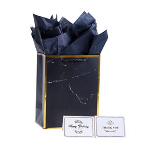 ysmile marble black 8″ medium gift paper bag with tissue paper for men birthday party favor from