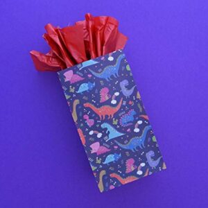 Dinosaur Favor Bags - 24-Count Colorful Cute Dinosaur Pattern Design Printed on Dark Blue Kraft Paper Goodie Gift Bags - Dino Party Supplies for Dinosaur Theme Birthday Party - 9.5" x 5.5" x 3.25"