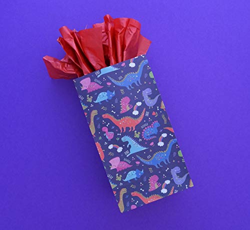 Dinosaur Favor Bags - 24-Count Colorful Cute Dinosaur Pattern Design Printed on Dark Blue Kraft Paper Goodie Gift Bags - Dino Party Supplies for Dinosaur Theme Birthday Party - 9.5" x 5.5" x 3.25"