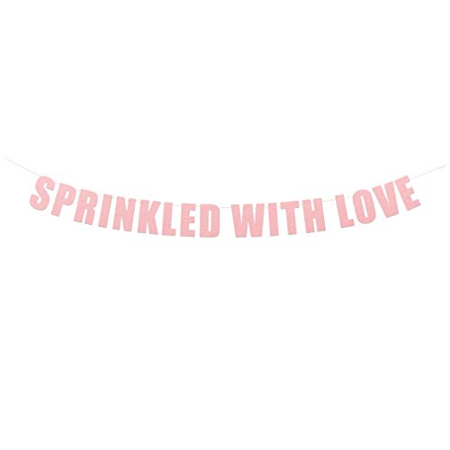 Sprinkled with Love Banner - Baby Shower,Wedding, Engagement, Bridal Shower, Baby Shower, Bachelorette Party Banner Signs Decor (Rose Pink Metallic)