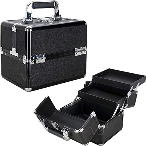 Ver Beauty 2-Tiers Extendable Trays Art Craft Supplies Storage Portable Box Tool Case Organizer Travel – VK002, Black Glitter