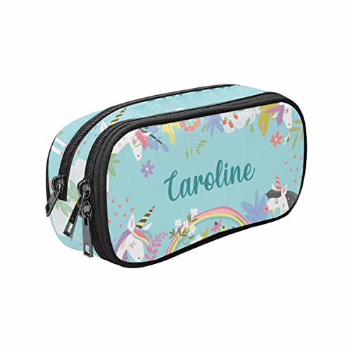 Personalized Unicorns and Flowers Pencil Case, Pencil Bag with Zipper, Pencil Pouch Organizer with Name, Pencil Box for Students Girls Teens, Gift for Birthday, Children's Day and Back to School