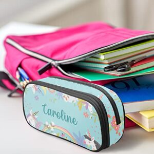 Personalized Unicorns and Flowers Pencil Case, Pencil Bag with Zipper, Pencil Pouch Organizer with Name, Pencil Box for Students Girls Teens, Gift for Birthday, Children's Day and Back to School