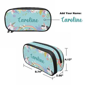 Personalized Unicorns and Flowers Pencil Case, Pencil Bag with Zipper, Pencil Pouch Organizer with Name, Pencil Box for Students Girls Teens, Gift for Birthday, Children's Day and Back to School