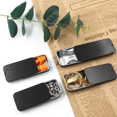 Unlorspy 10 Pcs Black Metal Tin Container Slide Lid, 3.15" x 1.34" x 0.47" Metal Tin Container Slide Top for DIY Pills, Solid Perfumes, Lip Balms, Cards and Herbs