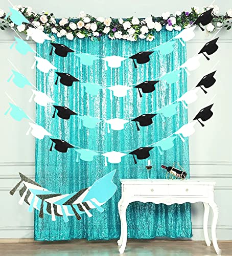 Graduation Decorations Turquoise Black 2023/4pcs Graduation Hat Banner Garlands Teal White Black for Class of 2023 Graduation Party Supplies Teal Grad