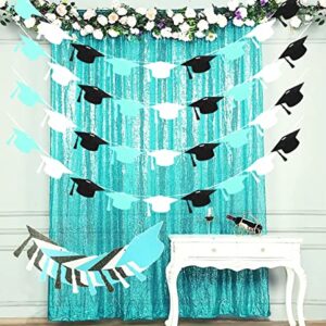 Graduation Decorations Turquoise Black 2023/4pcs Graduation Hat Banner Garlands Teal White Black for Class of 2023 Graduation Party Supplies Teal Grad