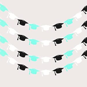 Graduation Decorations Turquoise Black 2023/4pcs Graduation Hat Banner Garlands Teal White Black for Class of 2023 Graduation Party Supplies Teal Grad