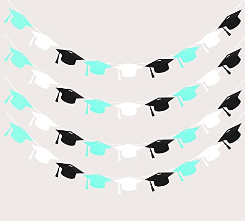 Graduation Decorations Turquoise Black 2023/4pcs Graduation Hat Banner Garlands Teal White Black for Class of 2023 Graduation Party Supplies Teal Grad