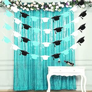 Graduation Decorations Turquoise Black 2023/4pcs Graduation Hat Banner Garlands Teal White Black for Class of 2023 Graduation Party Supplies Teal Grad