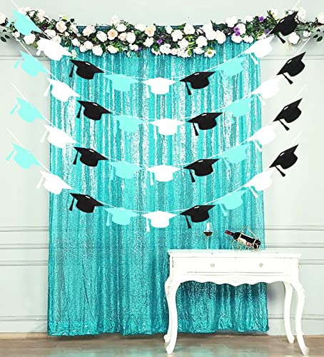 Graduation Decorations Turquoise Black 2023/4pcs Graduation Hat Banner Garlands Teal White Black for Class of 2023 Graduation Party Supplies Teal Grad