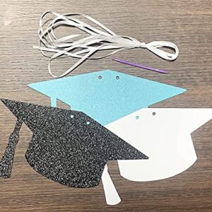 Graduation Decorations Turquoise Black 2023/4pcs Graduation Hat Banner Garlands Teal White Black for Class of 2023 Graduation Party Supplies Teal Grad