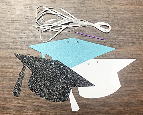 Graduation Decorations Turquoise Black 2023/4pcs Graduation Hat Banner Garlands Teal White Black for Class of 2023 Graduation Party Supplies Teal Grad