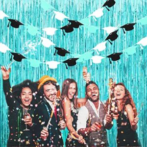 Graduation Decorations Turquoise Black 2023/4pcs Graduation Hat Banner Garlands Teal White Black for Class of 2023 Graduation Party Supplies Teal Grad