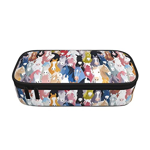 antvinoler Big Capacity Pencil Pen Case, Lightweight & Spacious Pencil Bag Pouch Box Organizer, for Teens Girls Adults Student-Colourful Cartoon Horses Pony Childhood Pattern