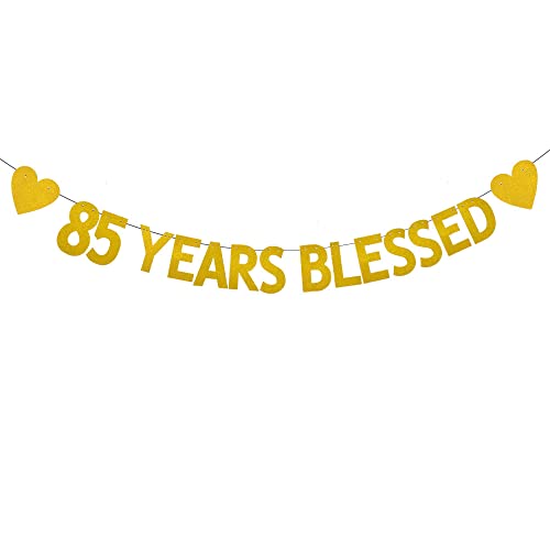 XIAOLUOLY Gold 85 YEARS BLESSED Glitter Banner,Pre-Strung,85th Birthday / Wedding Anniversary Party Decorations Bunting Sign Backdrops,85 YEARS BLESSED