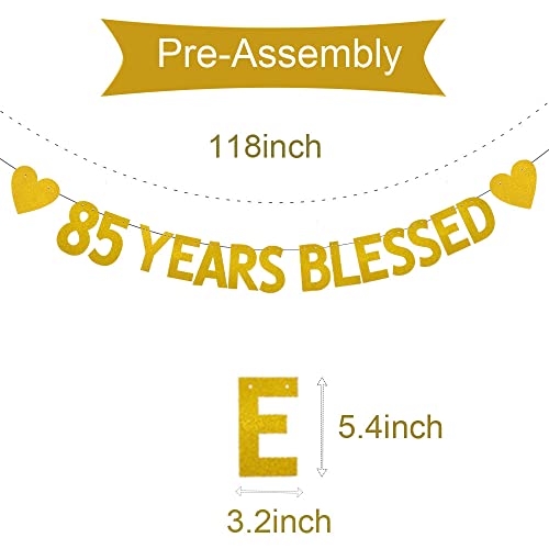 XIAOLUOLY Gold 85 YEARS BLESSED Glitter Banner,Pre-Strung,85th Birthday / Wedding Anniversary Party Decorations Bunting Sign Backdrops,85 YEARS BLESSED