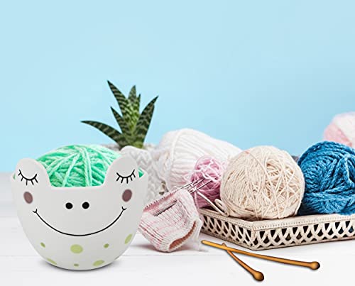 Generic Frog Ceramic Yarn Bowl for Knitting and Crocheting. This Decorative Wool HolderYarn Organizer Makes a Great Gift for Crochet Lovers. (Frog)