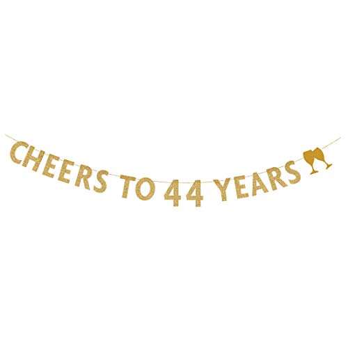 MAGJUCHE Gold glitter Cheers to 44 years banner,44th birthday party decorations