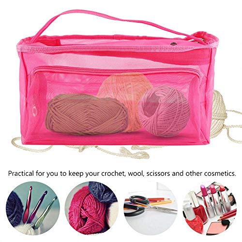 3 Holes Storage Bags Mesh Yarn Storage Bag Crochet Wool Small Accessories Convenient Container for Home-use (Rose red)