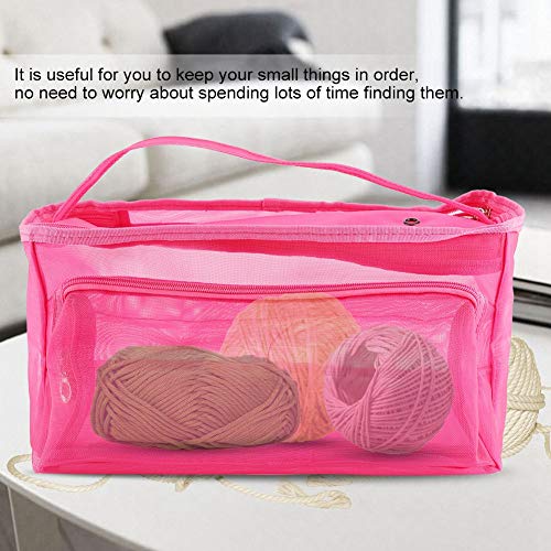 3 Holes Storage Bags Mesh Yarn Storage Bag Crochet Wool Small Accessories Convenient Container for Home-use (Rose red)