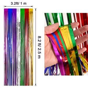 Sumind 4 Pack Foil Curtains Metallic Fringe Curtains Shimmer Curtain for Birthday Wedding Party Christmas Decorations (Rainbow)