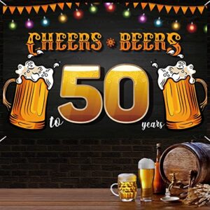 4 x 6ft happy 50th birthday party decorations banner black and gold – cheers and beers to 50 years anniversary photo booth backdrop party supplies for women and men