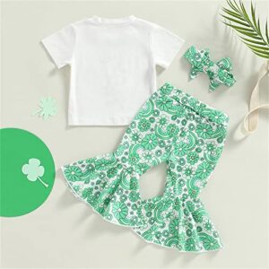 Krogubis Toddler Baby Girl St. Patric.k's Day Outfit 3Pcs Long Sleeve Ruffle T-Shirt Tops Blouse Pants Hairband Pants Set (Green, 6-9 Months)