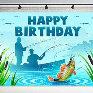 Gone Fishing Happy Birthday Banner Backdrop Fish Fisher Fisherman Theme Decor Decorations for 1st Birthday Party Baby Shower Retirement Party Fishing Party Supplies Favors Background