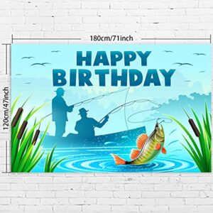 Gone Fishing Happy Birthday Banner Backdrop Fish Fisher Fisherman Theme Decor Decorations for 1st Birthday Party Baby Shower Retirement Party Fishing Party Supplies Favors Background