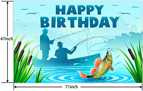 Gone Fishing Happy Birthday Banner Backdrop Fish Fisher Fisherman Theme Decor Decorations for 1st Birthday Party Baby Shower Retirement Party Fishing Party Supplies Favors Background