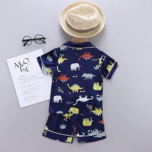 Boy Sport Pajamas Shirt Pajamas Sleepwear Set Kids Shorts Boys Dinosaur Clothes T Baby Toddler Boys Robe 5t Dark Blue 4-5 Years