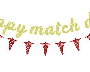 Happy Match Day Banner, Residency Match/Congratulations You Matched Decorations, Congrats on Matching, Doctor Graduation Party Decorations 2023 Red and Gold Glitter