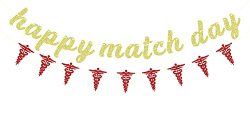 Happy Match Day Banner, Residency Match/Congratulations You Matched Decorations, Congrats on Matching, Doctor Graduation Party Decorations 2023 Red and Gold Glitter