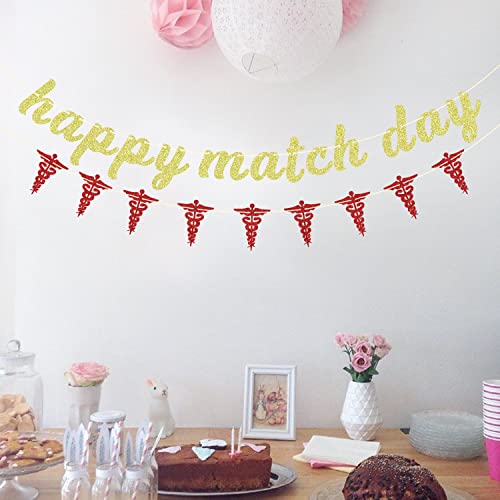 Happy Match Day Banner, Residency Match/Congratulations You Matched Decorations, Congrats on Matching, Doctor Graduation Party Decorations 2023 Red and Gold Glitter