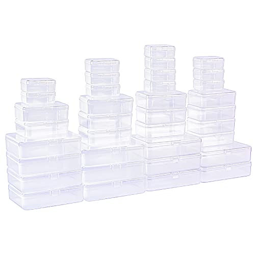 LJY 36 Pieces Mixed Sizes Rectangular Empty Mini Plastic Storage Containers with Lids for Small Items and Other Craft Projects (Clear)