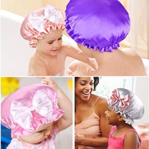 DANMY Kids Satin Bonnet Sleep Cap for Baby Infant Toddler Little Girls, Curly Hair Adjustable Silk Satin Cap for Children（Gray/Dark pink-2pcs）