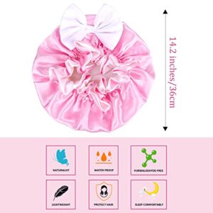 DANMY Kids Satin Bonnet Sleep Cap for Baby Infant Toddler Little Girls, Curly Hair Adjustable Silk Satin Cap for Children（Gray/Dark pink-2pcs）