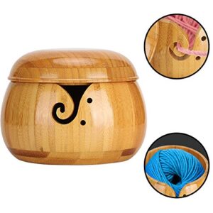 Yarn Storage Bowl, Wooden Portable Yarn Bowl Holder for Knitting Crochet Hook Accessories, Wood Crafted Yarn Storage Organizer Holder with Lid, Beautiful Gifts for Moms and Grandmothers