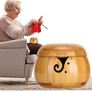 Yarn Storage Bowl, Wooden Portable Yarn Bowl Holder for Knitting Crochet Hook Accessories, Wood Crafted Yarn Storage Organizer Holder with Lid, Beautiful Gifts for Moms and Grandmothers