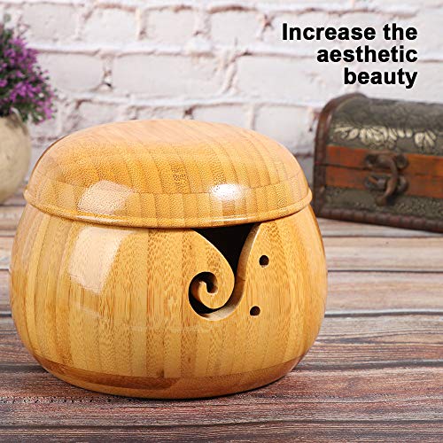 Yarn Storage Bowl, Wooden Portable Yarn Bowl Holder for Knitting Crochet Hook Accessories, Wood Crafted Yarn Storage Organizer Holder with Lid, Beautiful Gifts for Moms and Grandmothers