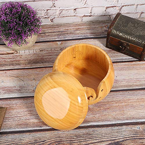 Yarn Storage Bowl, Wooden Portable Yarn Bowl Holder for Knitting Crochet Hook Accessories, Wood Crafted Yarn Storage Organizer Holder with Lid, Beautiful Gifts for Moms and Grandmothers