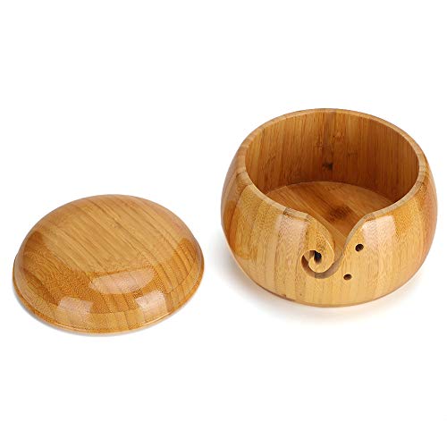 Yarn Storage Bowl, Wooden Portable Yarn Bowl Holder for Knitting Crochet Hook Accessories, Wood Crafted Yarn Storage Organizer Holder with Lid, Beautiful Gifts for Moms and Grandmothers