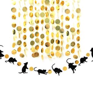 33 Ft Halloween Party Rat Banner Kit Double Sided Black Glitter Mice Gold Circle Dot Bunting Rats Garland Streamer for Happy Halloween Birthday Party Mouse Party Decorations Supplies