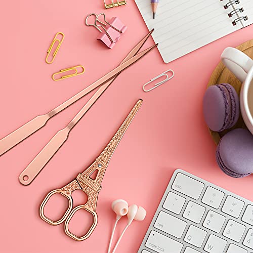 3 Pieces Scissors and Letter Opener Set Include 2 Pieces Metal Envelope Opener Slitter and 1 Pieces Eiffel Tower Embroidery Scissors Craft Scissors for Office Home School Supplies (Rose Gold)