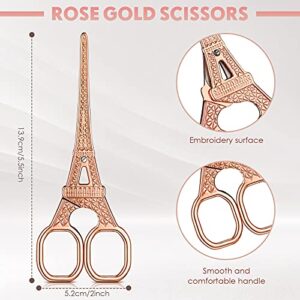 3 Pieces Scissors and Letter Opener Set Include 2 Pieces Metal Envelope Opener Slitter and 1 Pieces Eiffel Tower Embroidery Scissors Craft Scissors for Office Home School Supplies (Rose Gold)