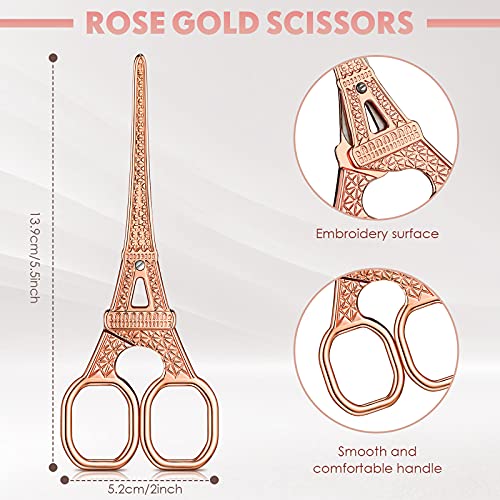 3 Pieces Scissors and Letter Opener Set Include 2 Pieces Metal Envelope Opener Slitter and 1 Pieces Eiffel Tower Embroidery Scissors Craft Scissors for Office Home School Supplies (Rose Gold)