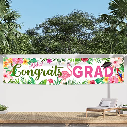 Large Aloha Congrats Grad Banner 2023 Graduation Party Decorations Luau Grad Yard Sign Class of 2023 Hawaiian Backdrop for High School College Graduation Party Supplies