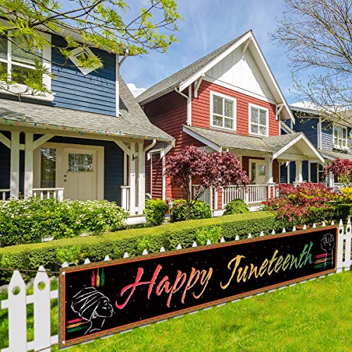 Large Happy Juneteenth Banner for Fence Juneteenth Decoration June 19th Independence Day Decor African Afro American Festival Celebration Supplies