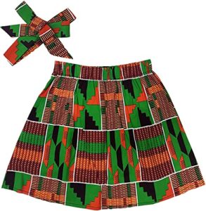 alina belle african baby girl skirts kente print outfit short skirt+headband 2pcs set clothes (2-3 years, a1)